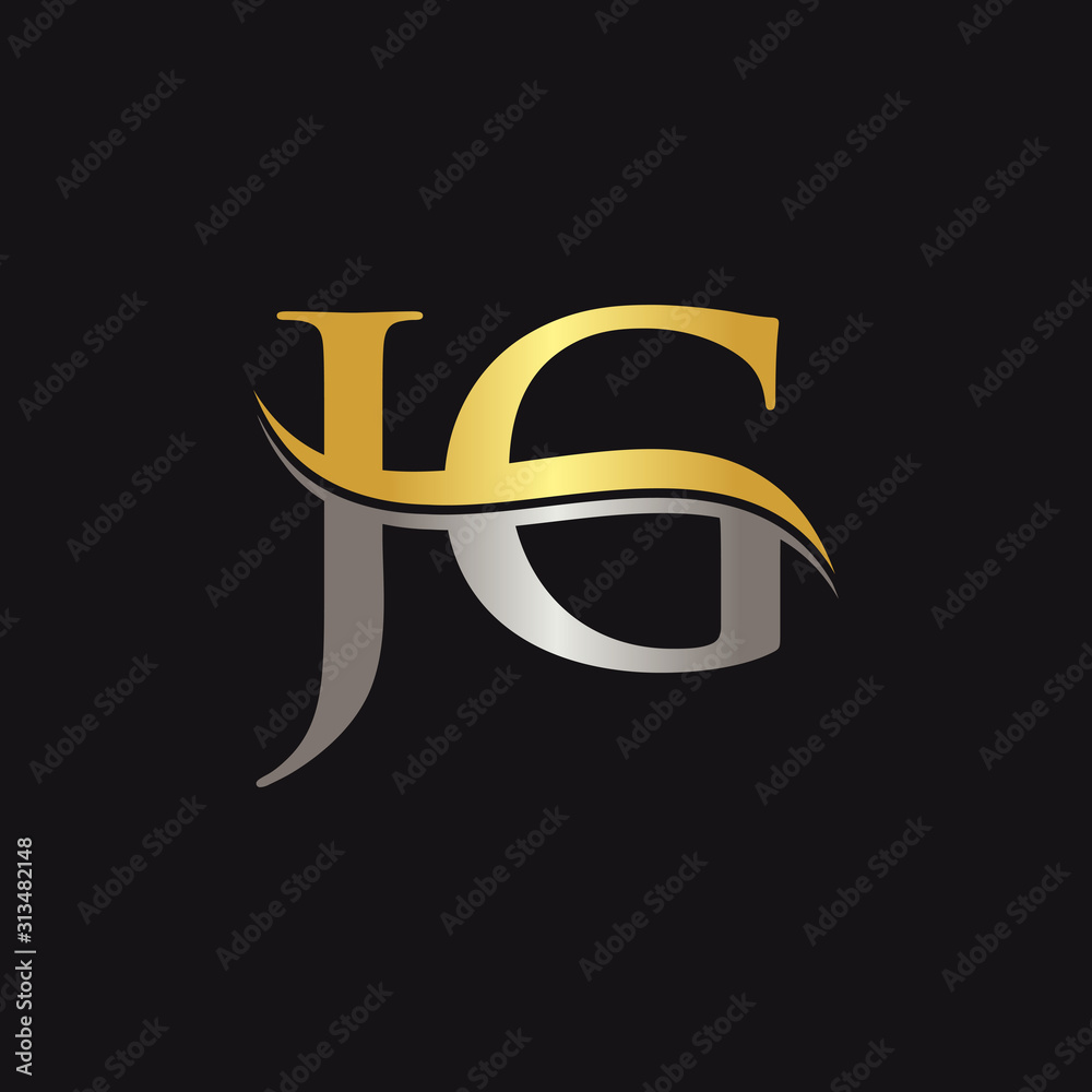 Initial Gold And Silver letter JG Logo Design with black Background ...