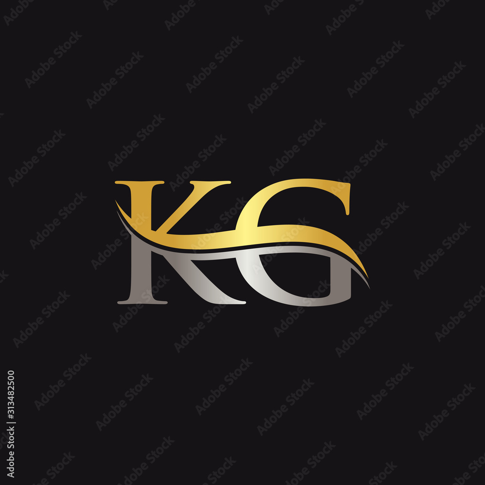 Initial Gold And Silver letter KG Logo Design with black Background ...