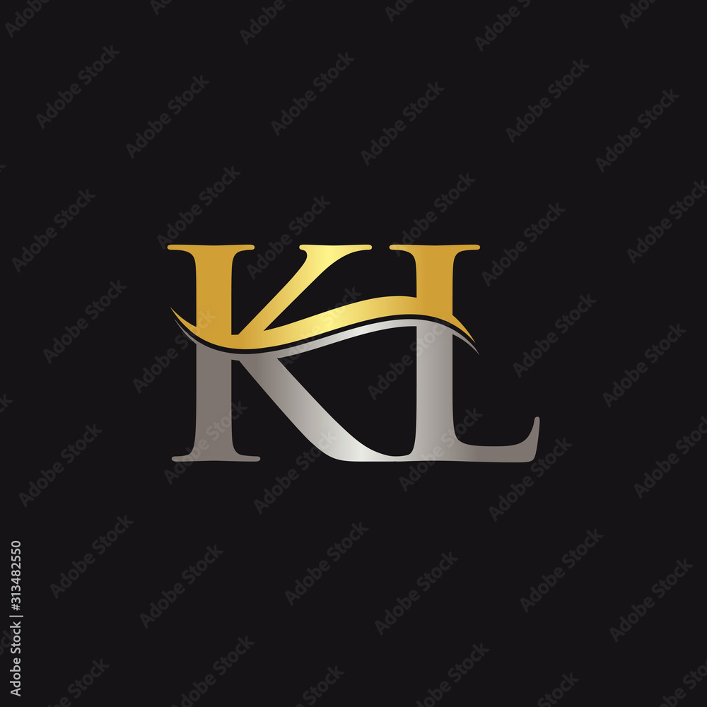 Initial Gold And Silver letter KL Logo Design with black Background ...