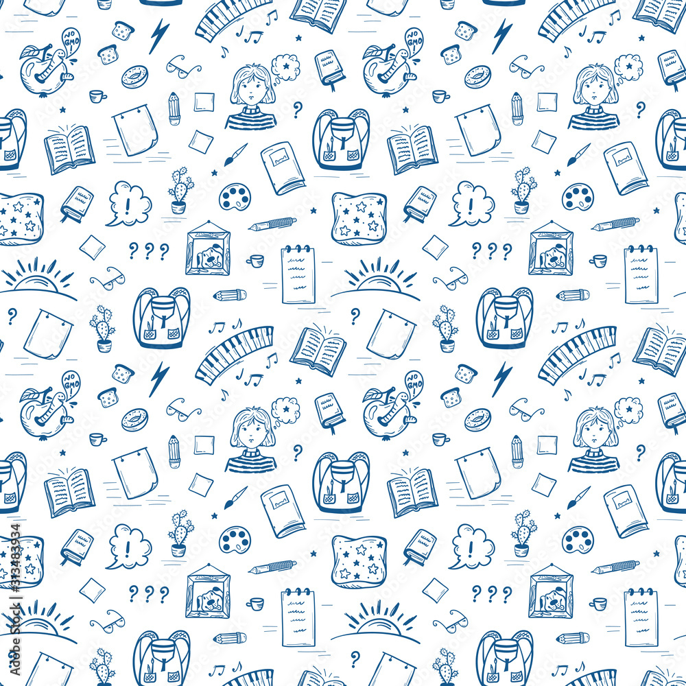 Childhood Vector Background. Seamless Pattern with Hand Drawn Doodle ...