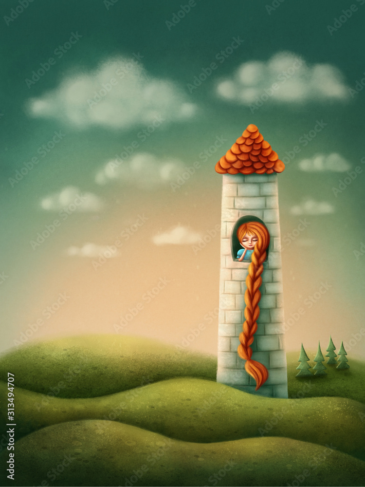 Rapunzel in the tower Stock Illustration | Adobe Stock