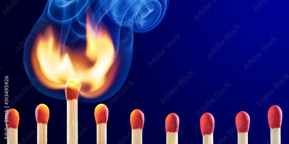 Row Of Matchsticks With One Bursting Into Flames - New Idea Concept ...