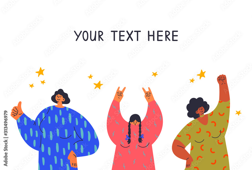 Feminism concept.Diverse woman show different gestures.Your text here ...