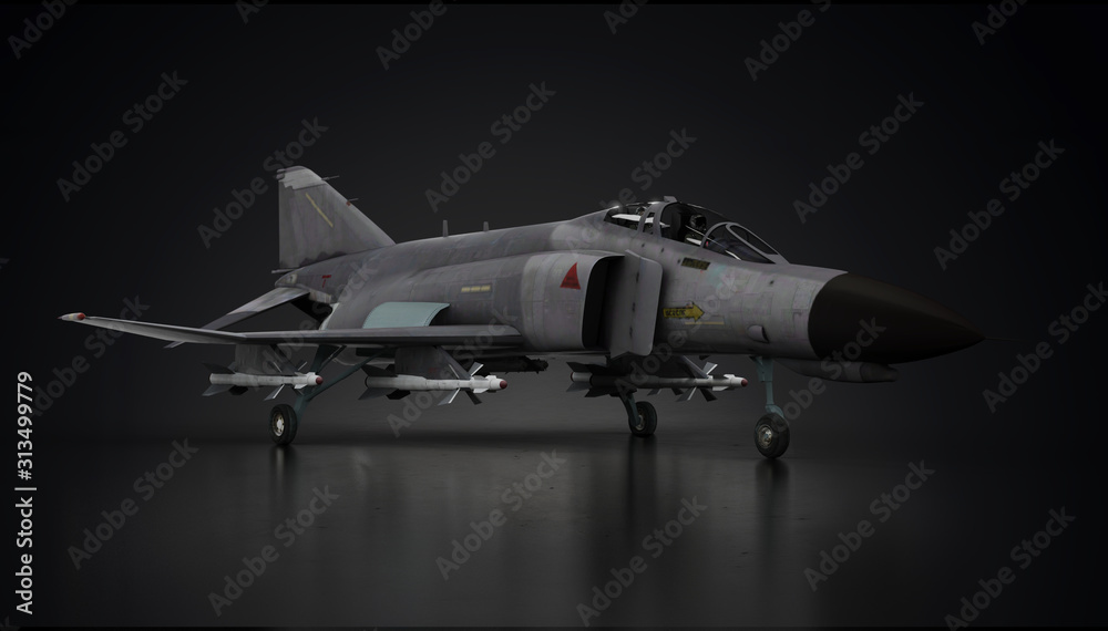 F-4 phantom aircraft fighter jet in undisclosed location in hangar side ...