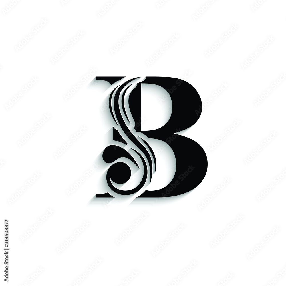 letter B. Black flower alphabet. Beautiful capital letters with shadow ...