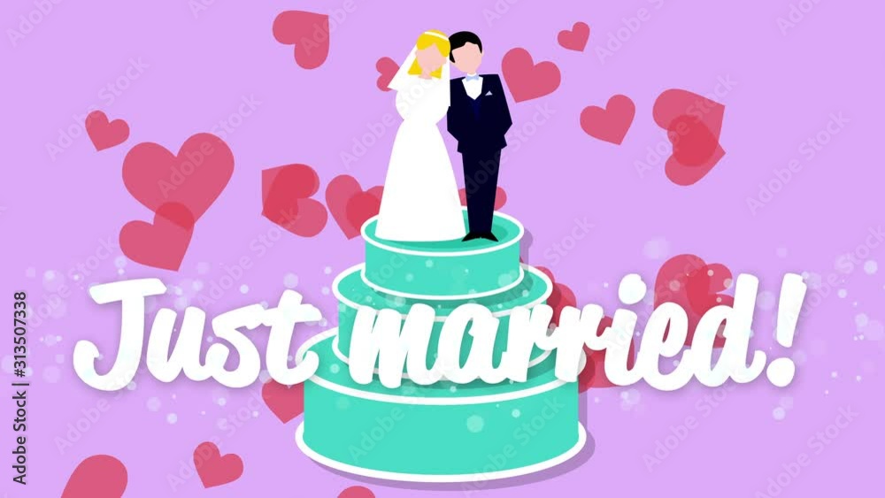 Wedding cake animation for bride and groom just married. The characters ...