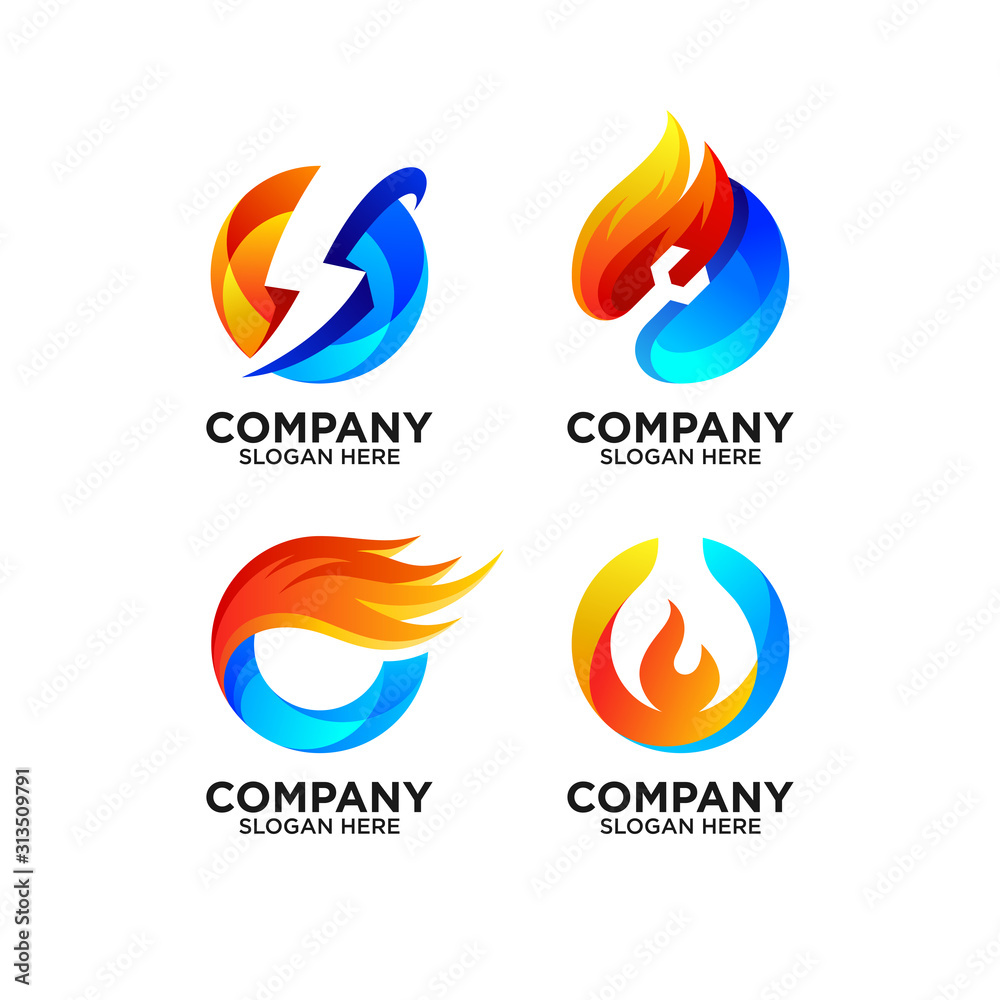 set collection colorful fire and ice logo Stock Vector | Adobe Stock