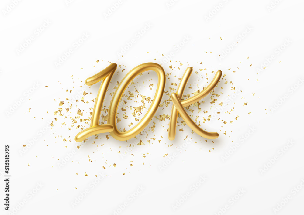 10k followers celebration design with Golden numbers, sparkling ...