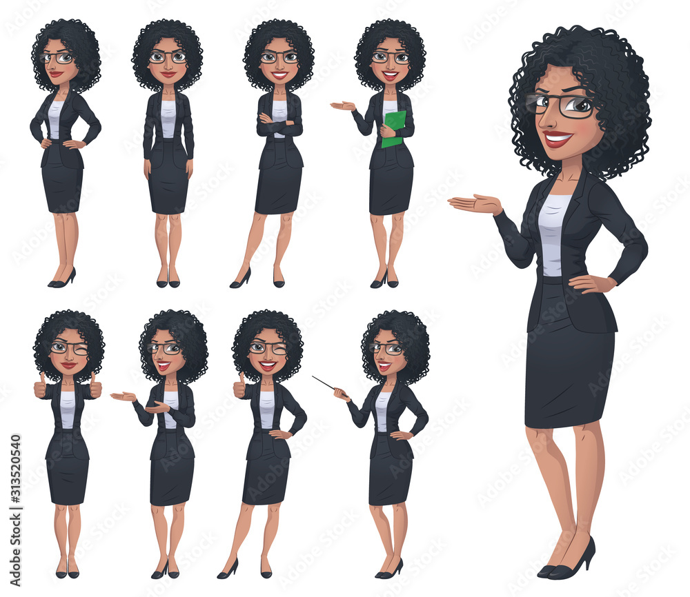 Black Businesswoman Character Set Stock Vector | Adobe Stock