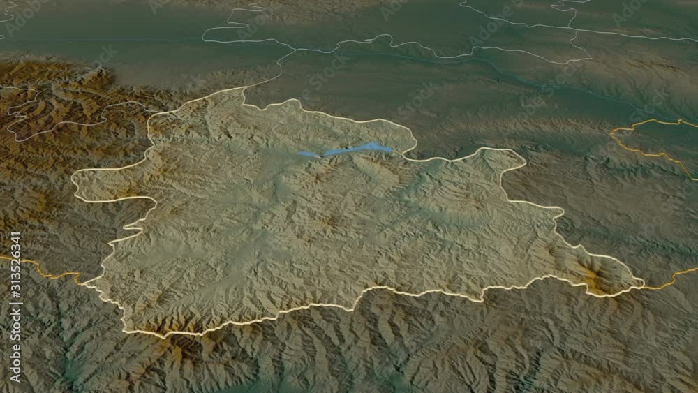 Kardzhali, province with its capital, zoomed and extruded on the relief ...