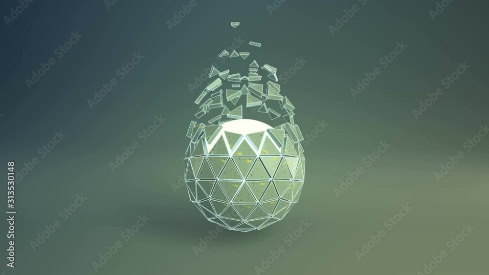 Spinning polyhedron and glowing core. Abstract futuristic technology or ...