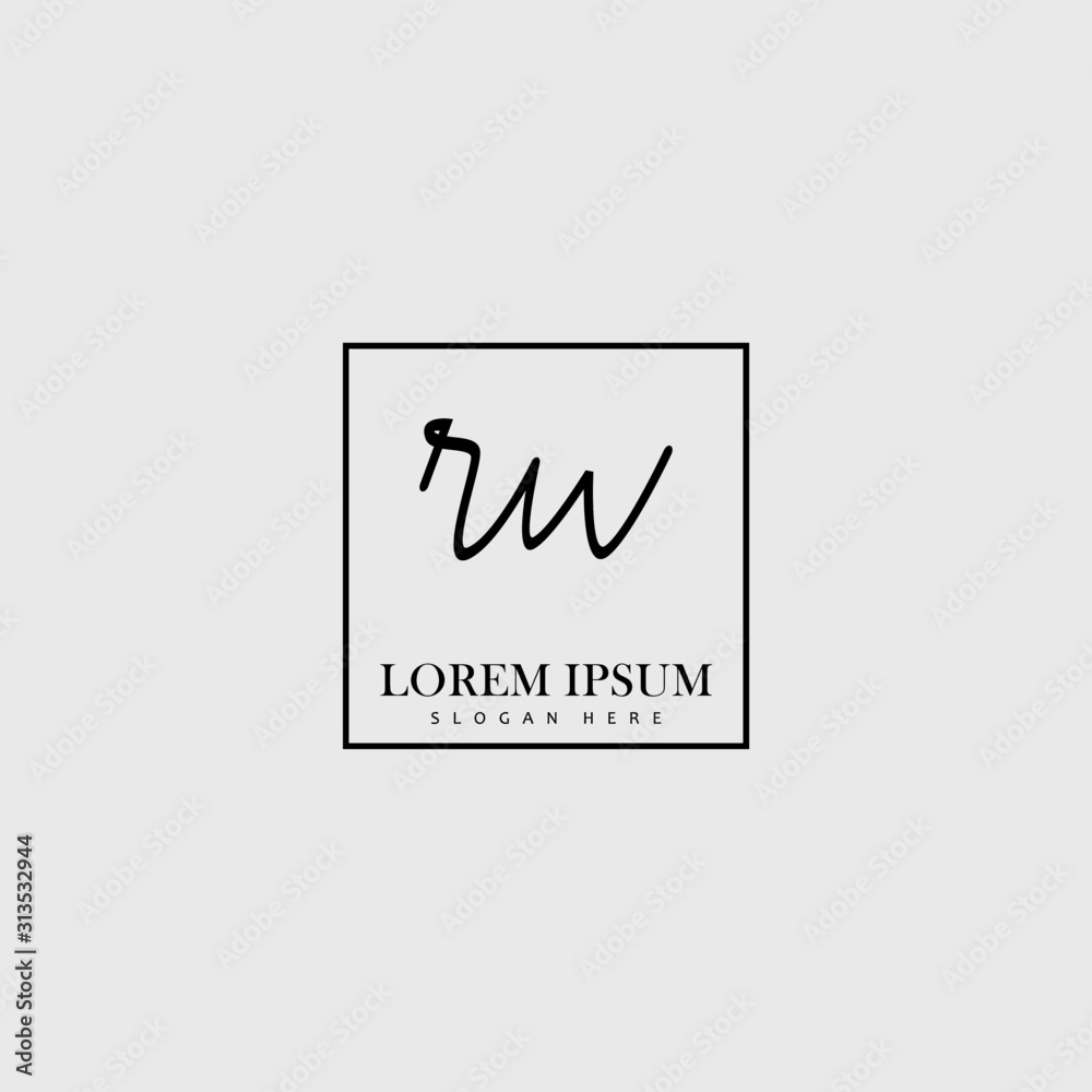 Initial RW handwriting with square minimalist template logo Stock ...