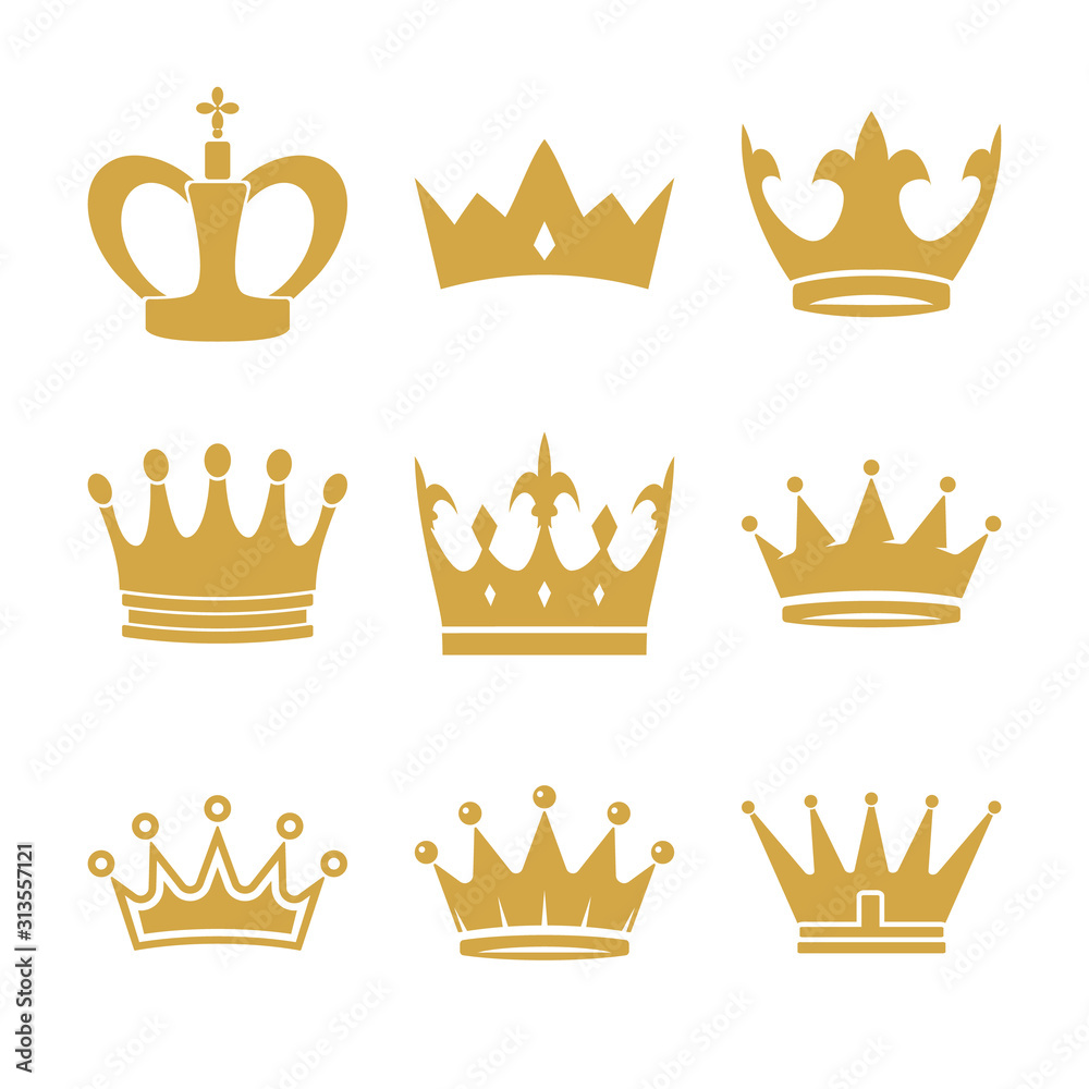 Golden crown symbols set. Vector luxury icons collection Stock Vector ...