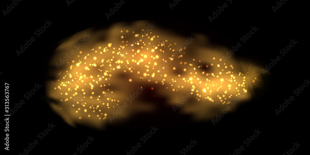 Abstract gold cloud with glowing and glitter effect. Golden smoke with ...