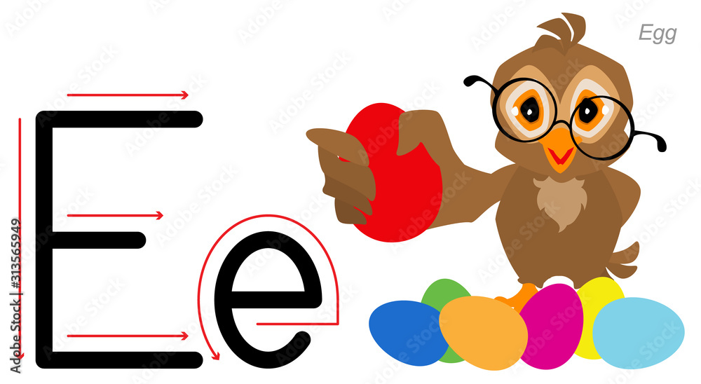 English alphabet language abc. Owl bird holds an egg Stock Vector ...