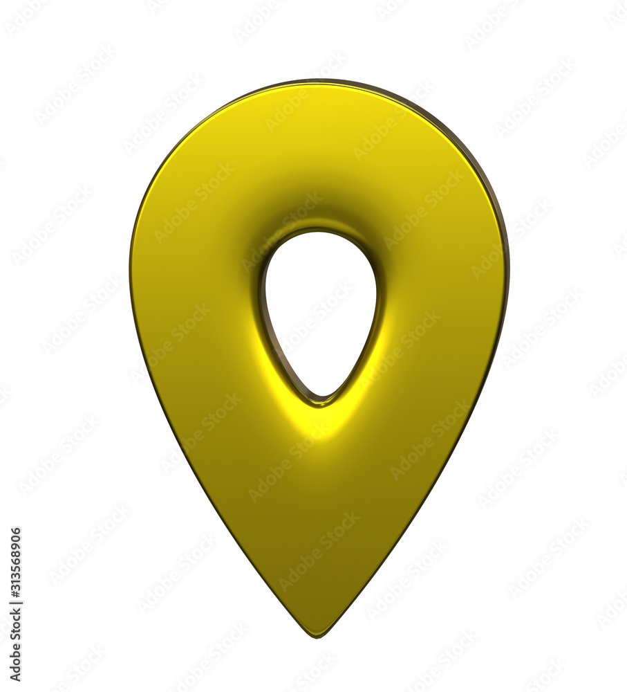 Yellow map pointer 3d pin. Location symbol isolated on white background ...