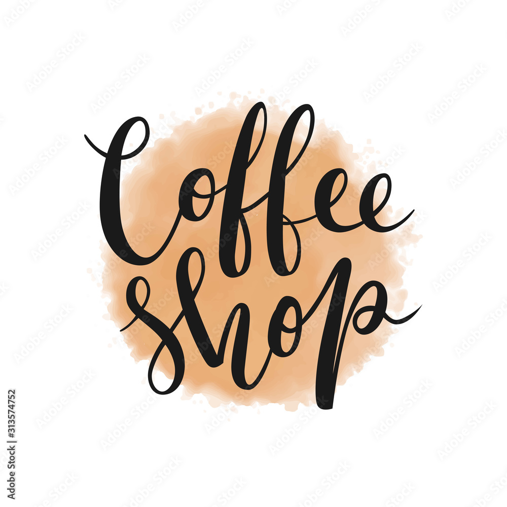 Coffee shop lettering logotype on watercolor background made as color ...