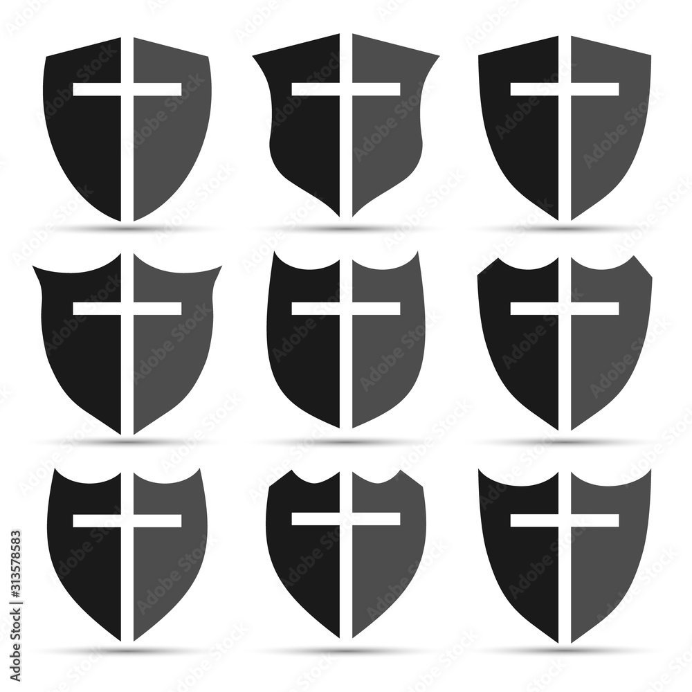 Christian cross and shield of faith. Christian church vector logo ...