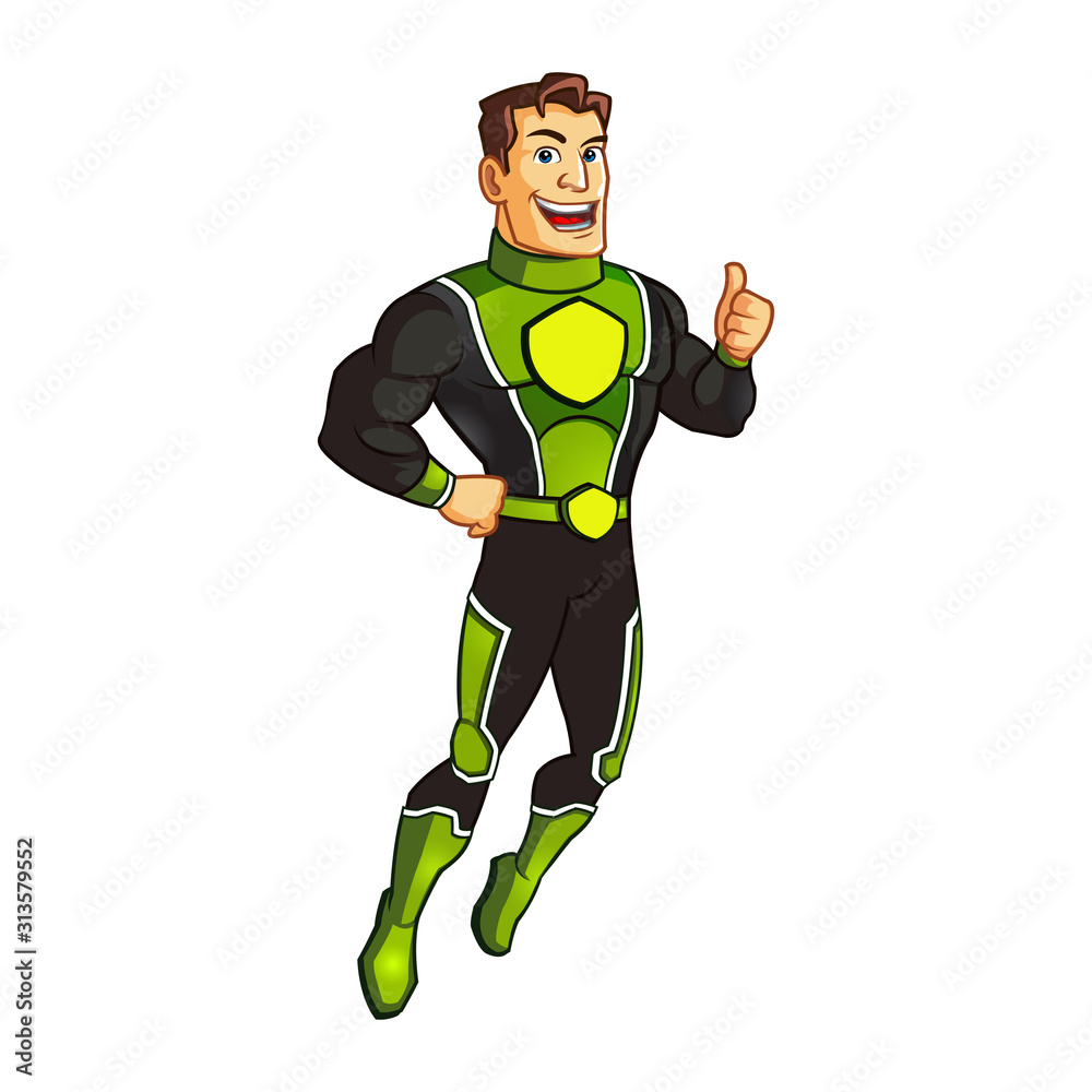 Handsome Superhero Flying Showing Thumb Up Hand Sign Cartoon Mascot ...