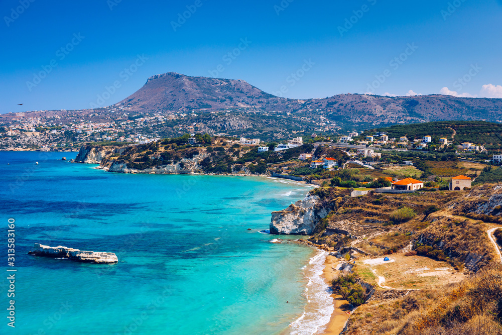 Greek holidays, beautiful Kalyves village with turquoise sea in Crete ...