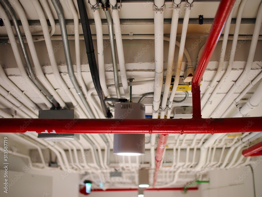 Electrical pipe work and fire extinguishing system in the building ...