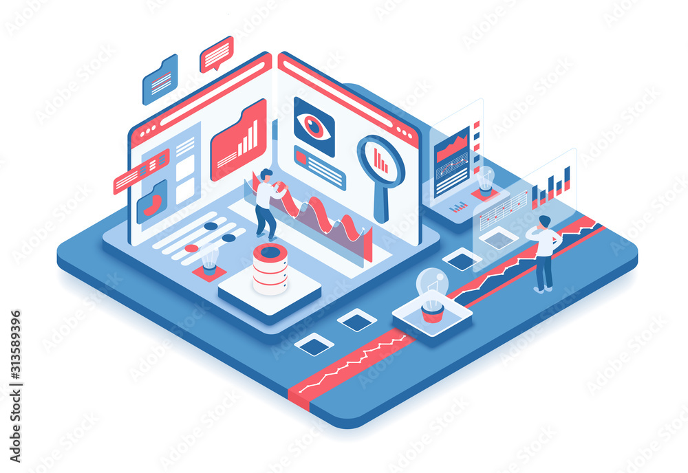 Data analysis isometric vector illustration. Information processing ...