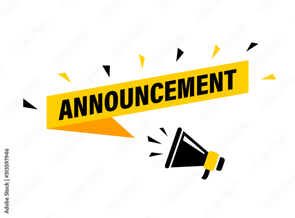 Male hand holding megaphone with announcement speech bubble ...