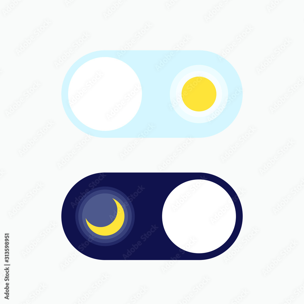 Day and Night mode switch. Sun and Moon. Sleeping mode turn on, off. On ...