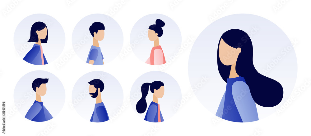 Avatar profile picture icon set. Young men and women portraits set ...