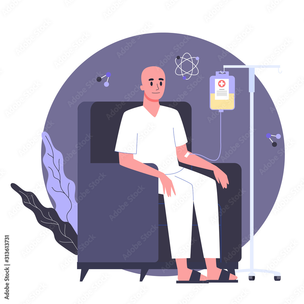 Patient suffer from cancer disease. Male character oncology patient ...