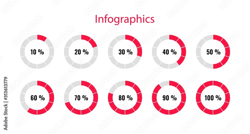 Vector illustration of Percentage Infographics. From 10 to 100 percent ...