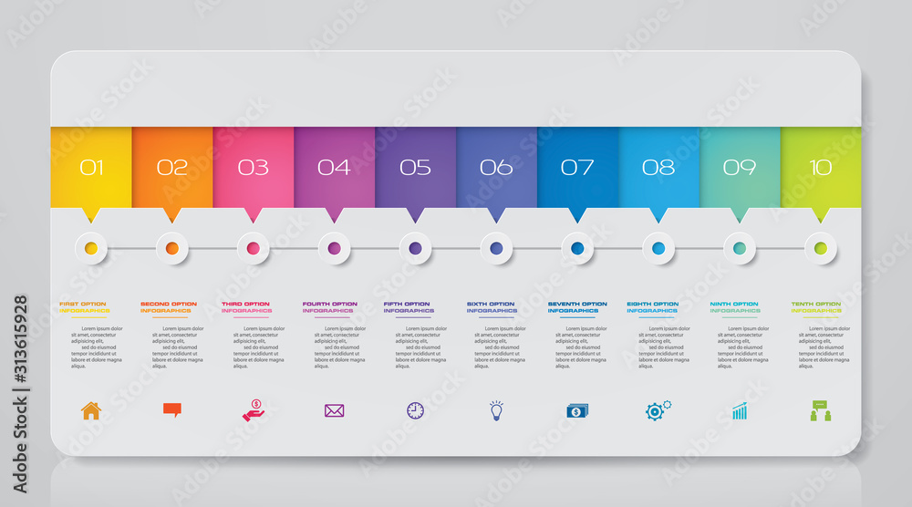 10 steps simple&editable process chart infographics element. EPS 10 ...