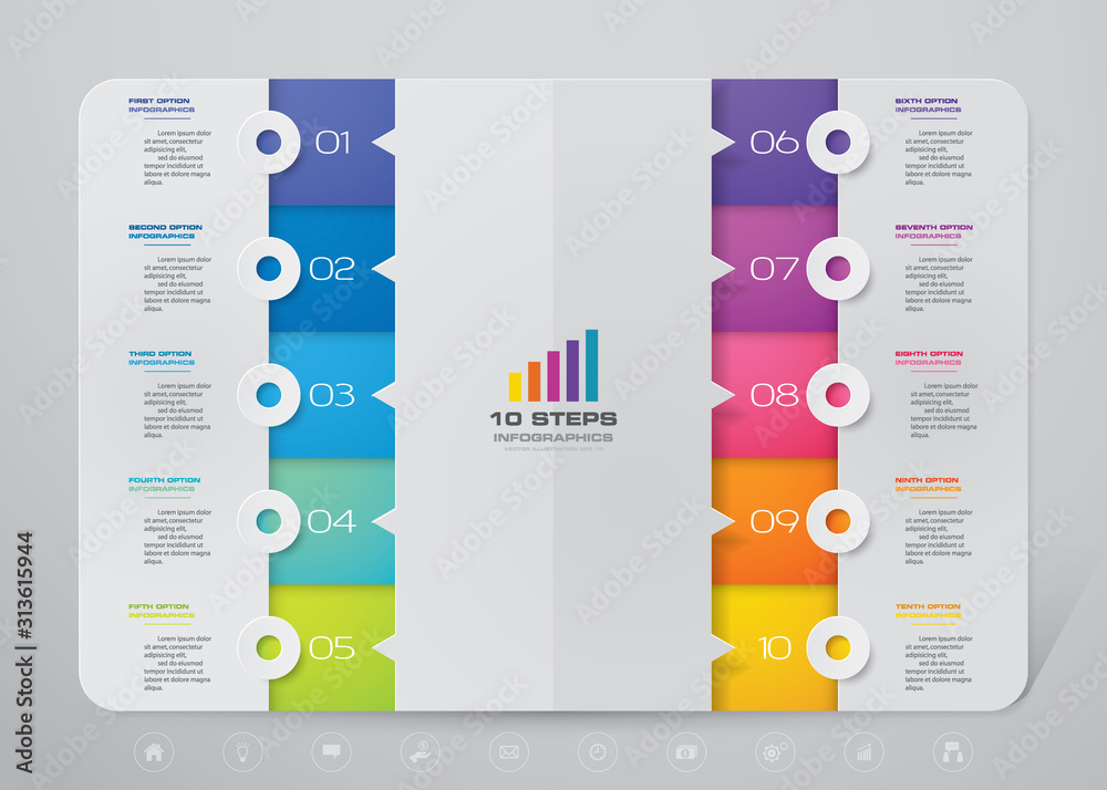 10 steps simple&editable process chart infographics element. EPS 10 ...