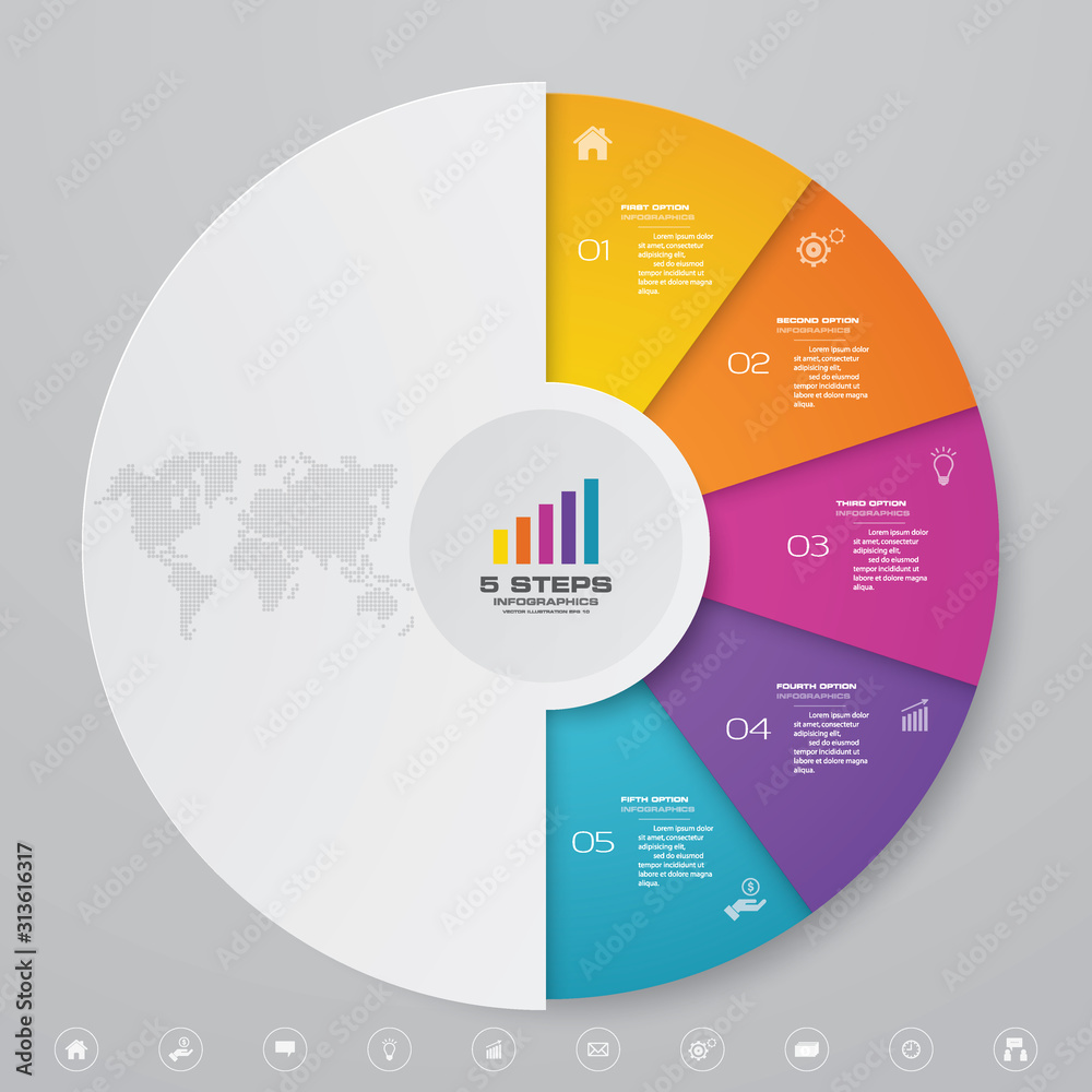 5 steps cycle chart infographics elements for data presentation. EPS 10 ...