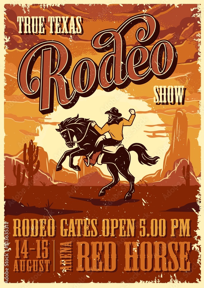Vintage rodeo advertising poster Stock Vector | Adobe Stock
