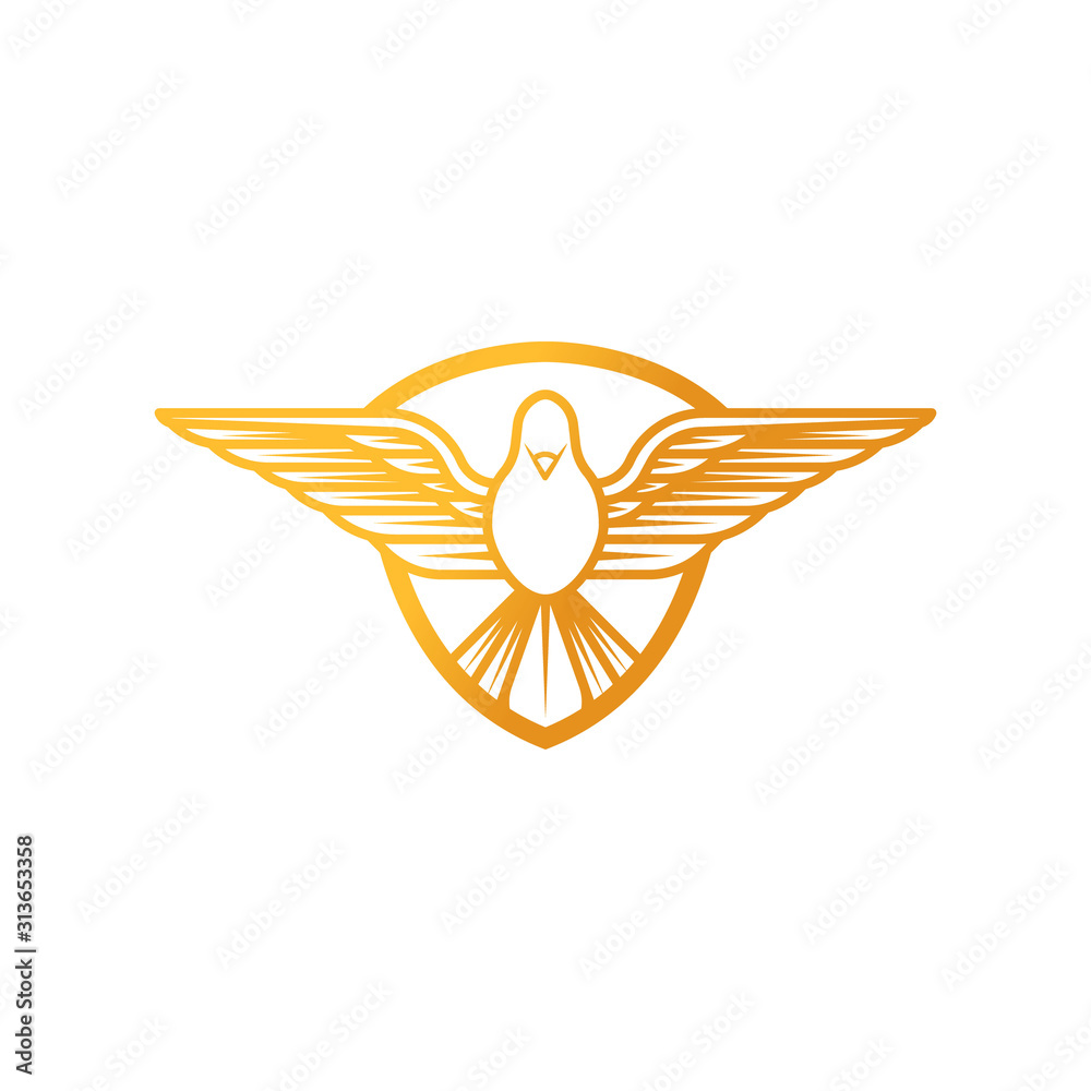 Dove Shield logo icon Vector. Abstract Flying dove shield logo elegant ...