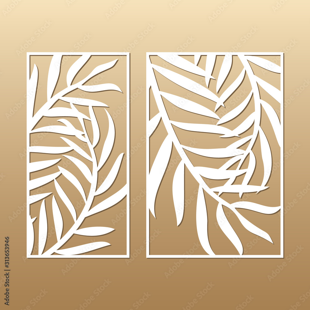 Laser cut vector panels (ratio: 1:2, 2:3). Cutout silhouette with palm ...