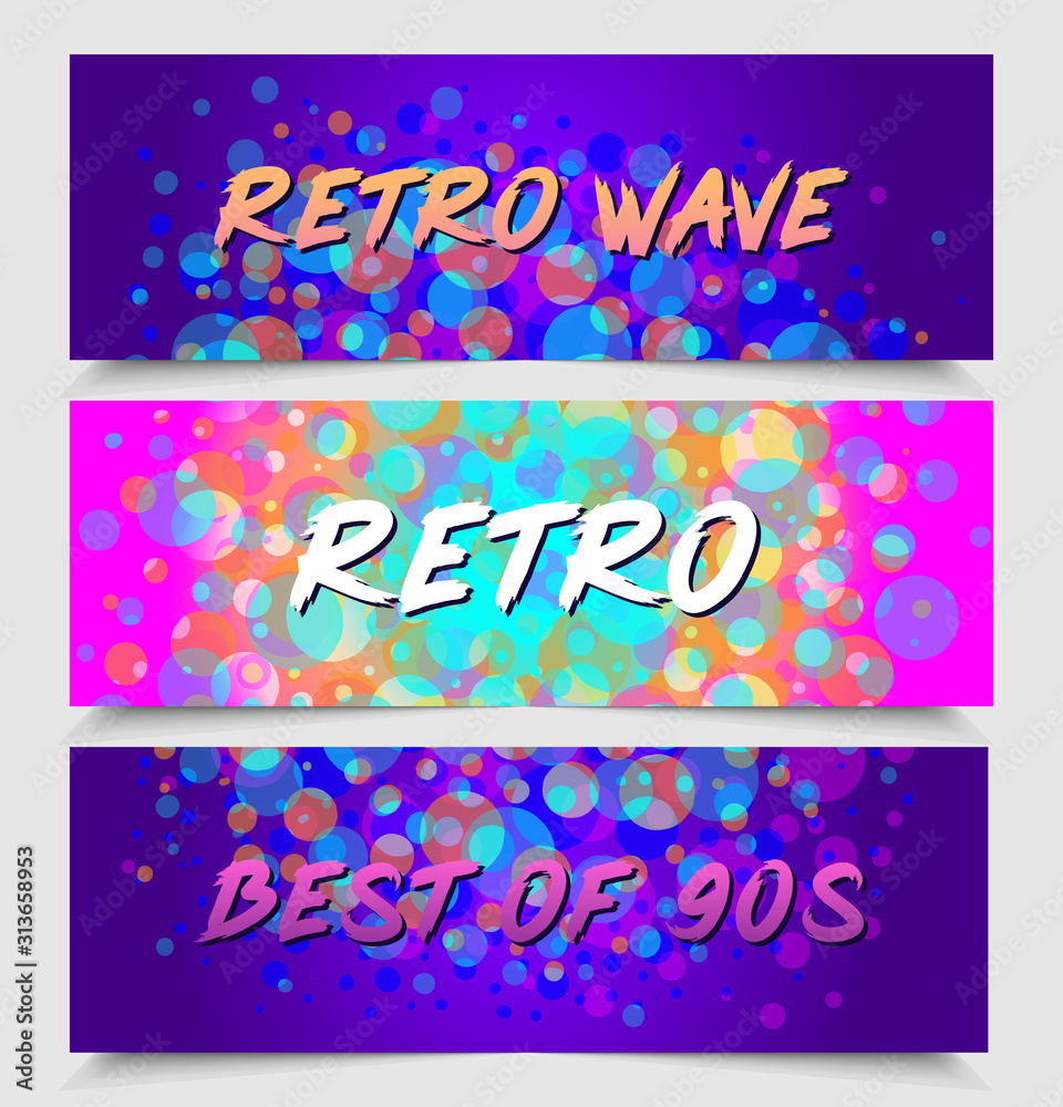Retro Futurism flyer set. Vector futuristic synth wave illustration ...