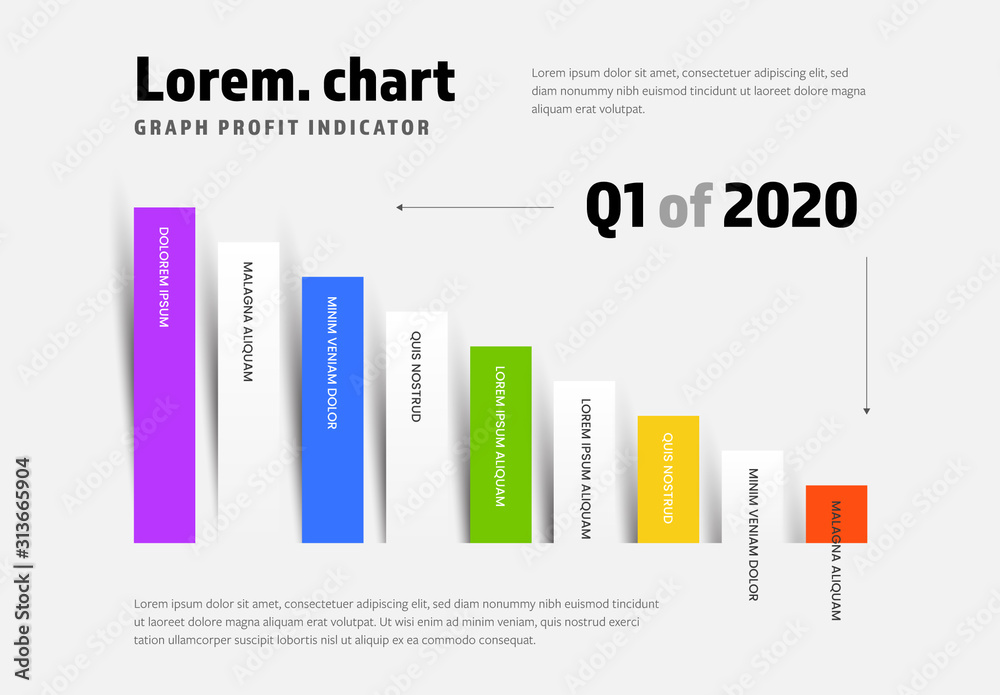 Vertical Bar Chart Layout with Colored Paper Style Elements Stock ...