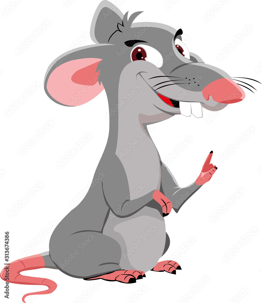 The gray rat points a finger. Vector illustration of the year of the ...