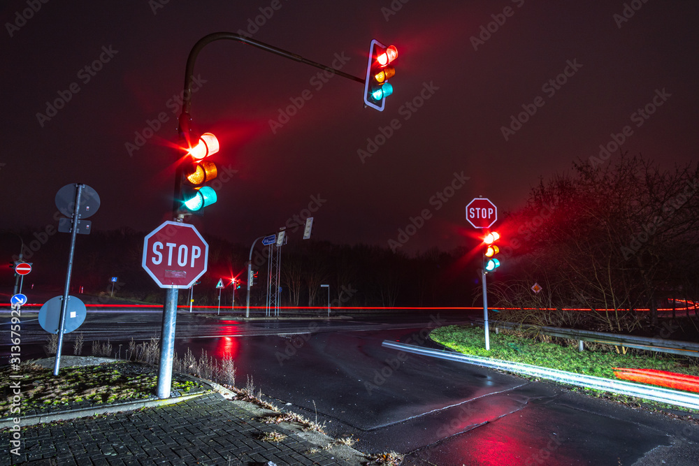 traffic lights at night Stock Photo | Adobe Stock