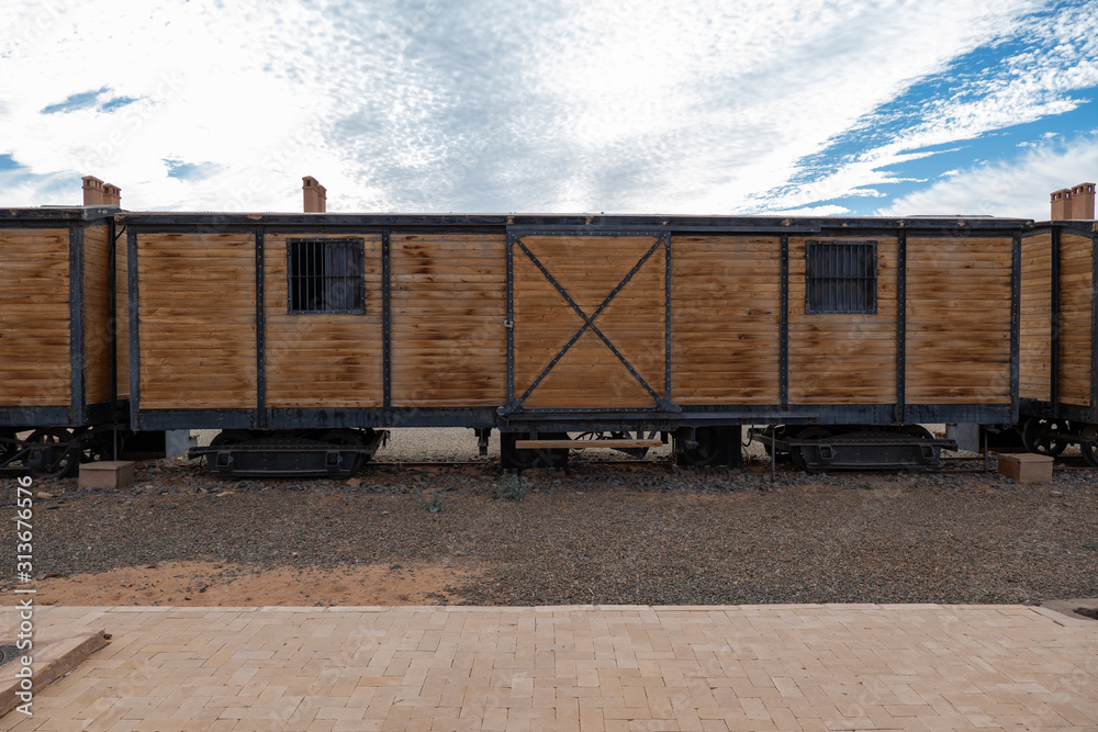Train and carriages on the Hijaz Railway line at Mada'in Saleh (Hegra ...
