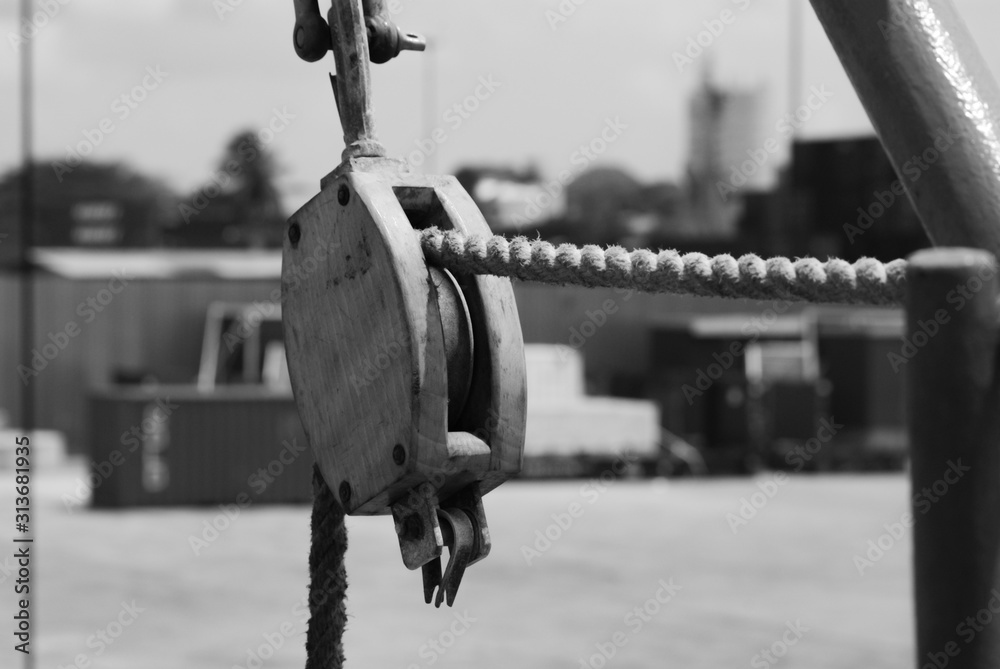 Photo of the wire rope pulley block for arrangement of pilot ladder on ...