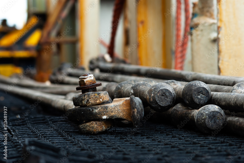 Poster Photo of lashing bar for container securing on deck of Container ...