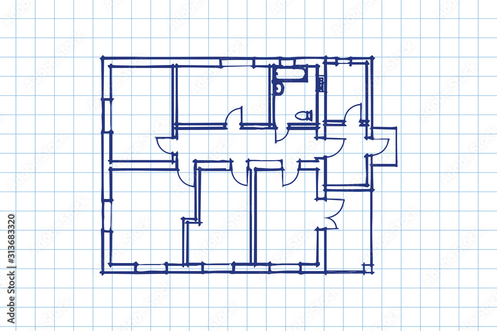 Hand sketch house plan on notebook page. Doodle vector Illustration ...
