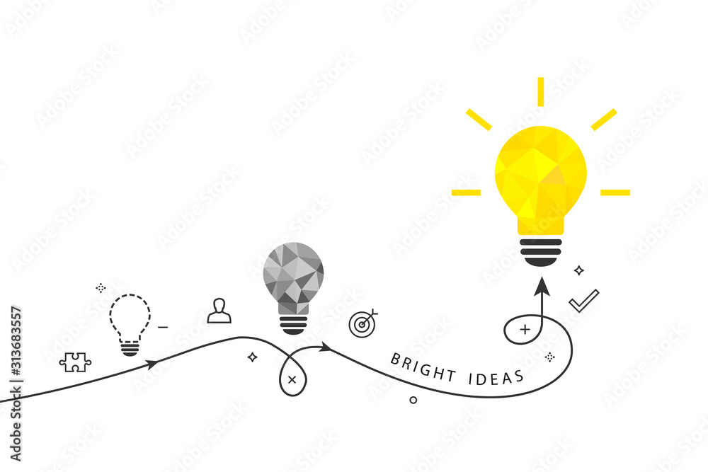 Bright ideas and innovation concept with shining light bulb and process ...
