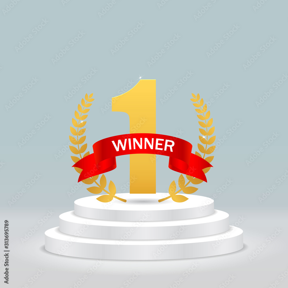 Round podium with 1 for winner. Realistic pedestal with gold one trophy ...