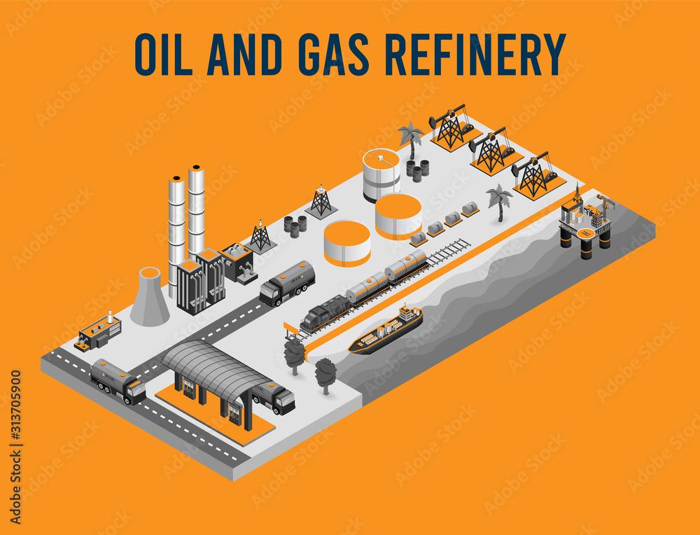 Oil and Gas refinery isometric icon or infographic element with ...