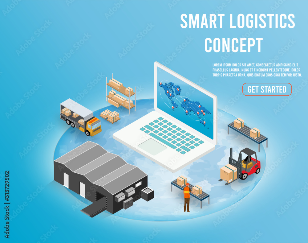 Modern isometric design concept of Smart Logistics with global ...