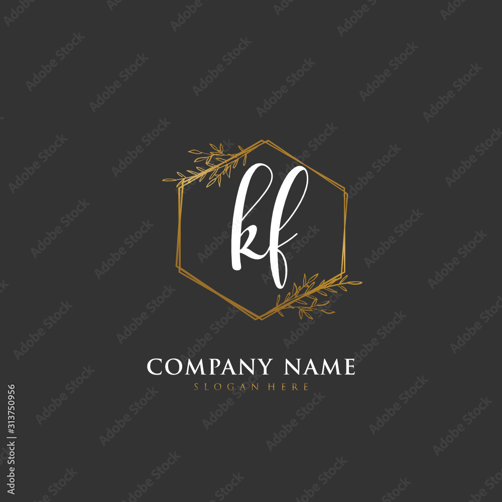Handwritten initial letter K F KF for identity and logo. Vector logo ...